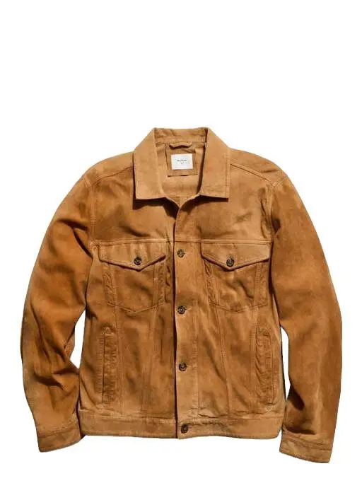 Billy Reid Waxed Suede Trucker Jacket - Khaki