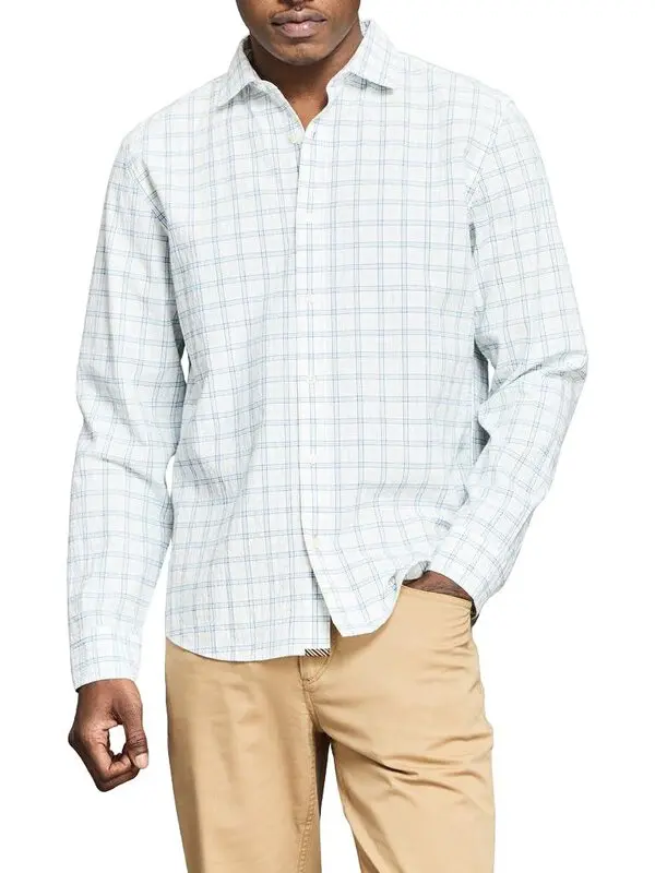 Billy Reid Seersucker Plaid Stretch Cotton Button-up Shirt - White