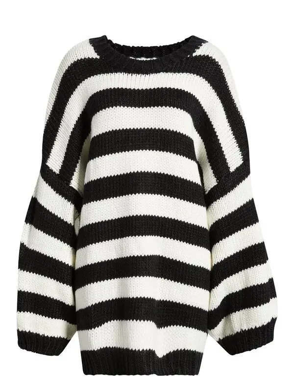 DRESSED IN LALA Striped Chunky Knit Sweater - Black/white