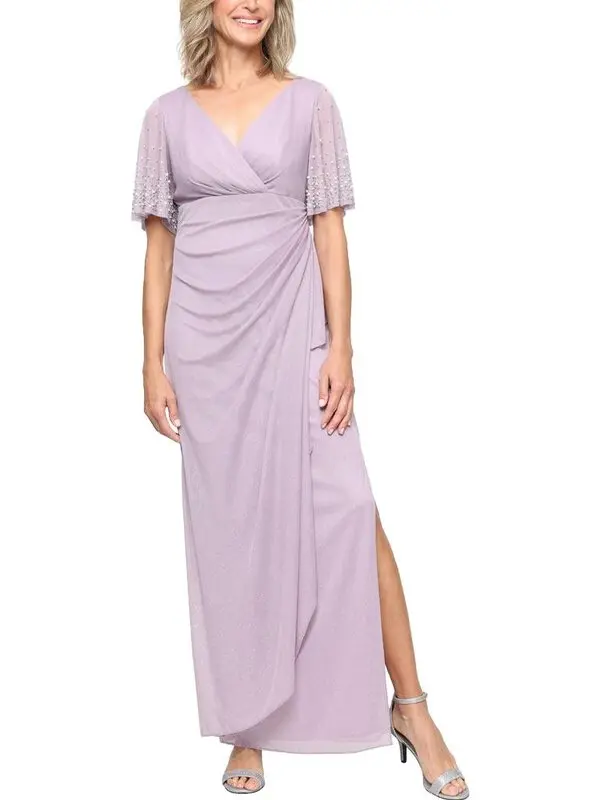 Alex Evenings Imitation Pearl Detail Metallic Gown - Mauve