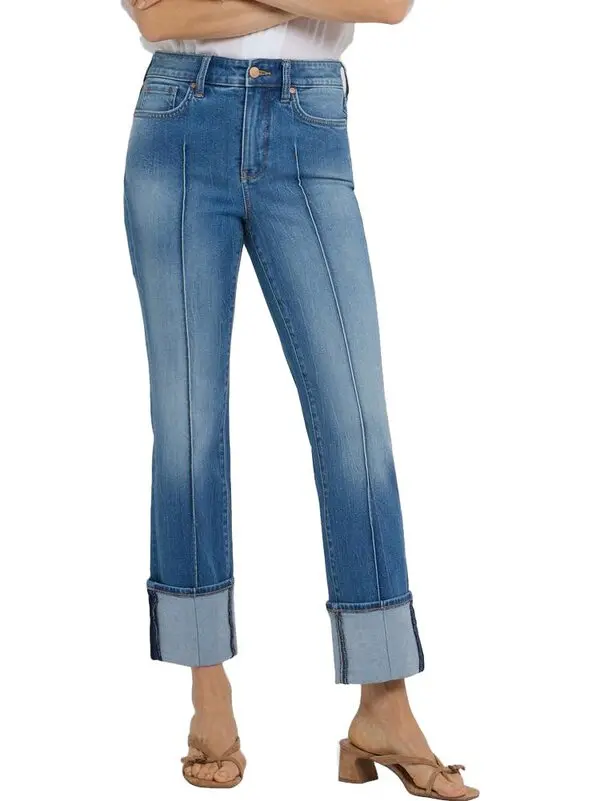 NYDJ Marilyn Cuffed Pintuck Straight Leg Jeans - Pacifica