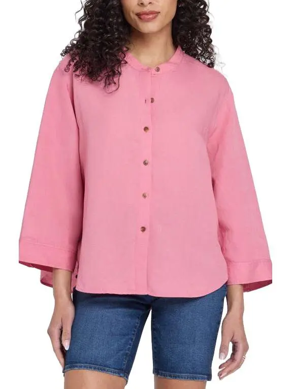 NYDJ Maggie Oversize Linen Blend Button-up Shirt - Desert Rose