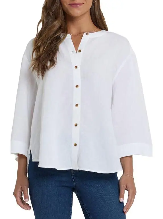 NYDJ Maggie Oversize Linen Blend Button-up Shirt - Optic White