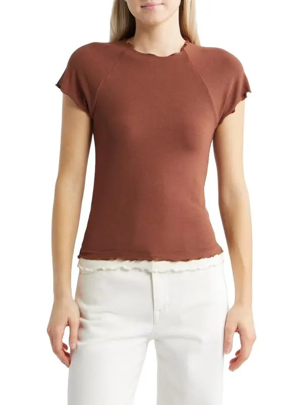 Mango Lettuce Edge Layered Top - Brown