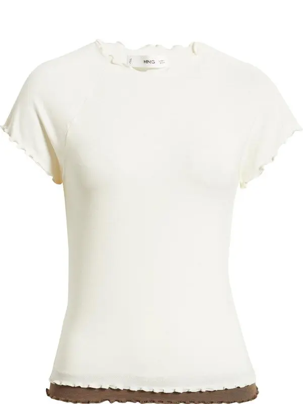 Mango Lettuce Edge Layered Top - Ecru