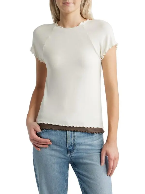 Mango Lettuce Edge Layered Top - Ecru