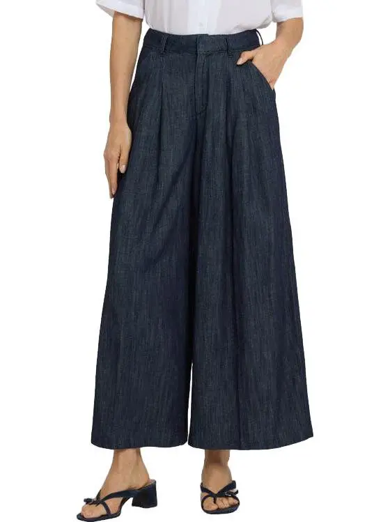 NYDJ Giselle Pleated Wide Leg Ankle Jeans - Dark Indigo