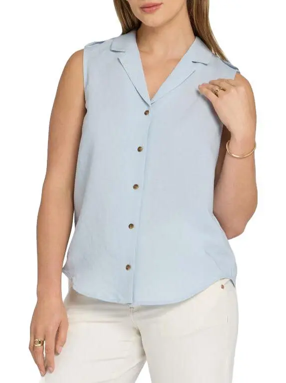NYDJ Gabrielle Sleeveless Camp Shirt - Blue Clover