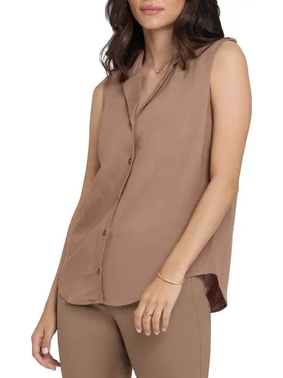 NYDJ Gabrielle Sleeveless Camp Shirt - Toasted Coconut