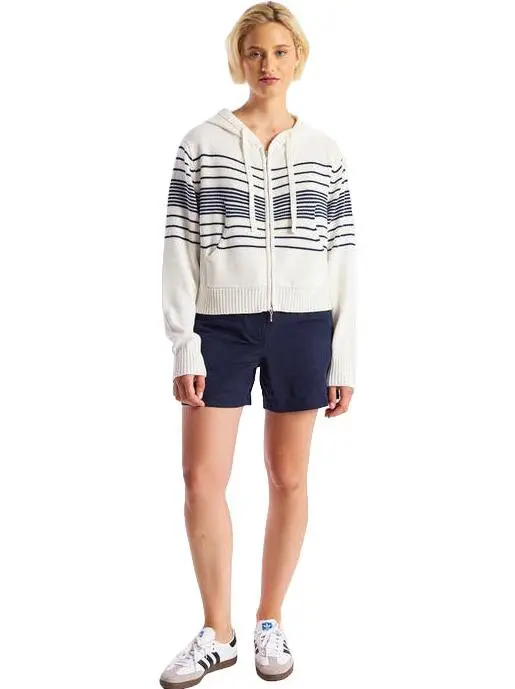 WISPR Cropped Zip-up Knitted Hoodie - Ivory/navy