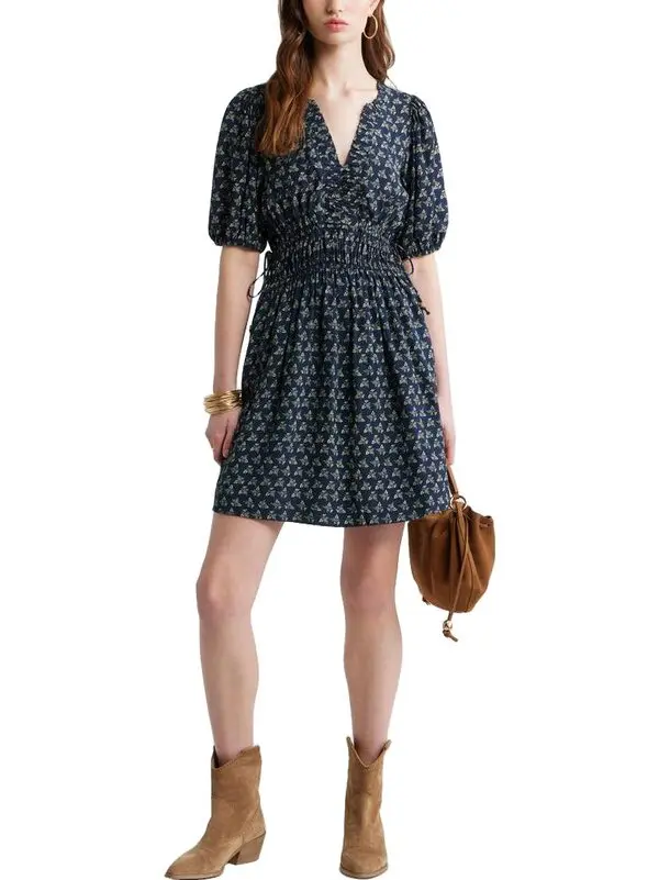 Treasure & Bond Print Puff Sleeve Minidress - Navy Garden Ditsy