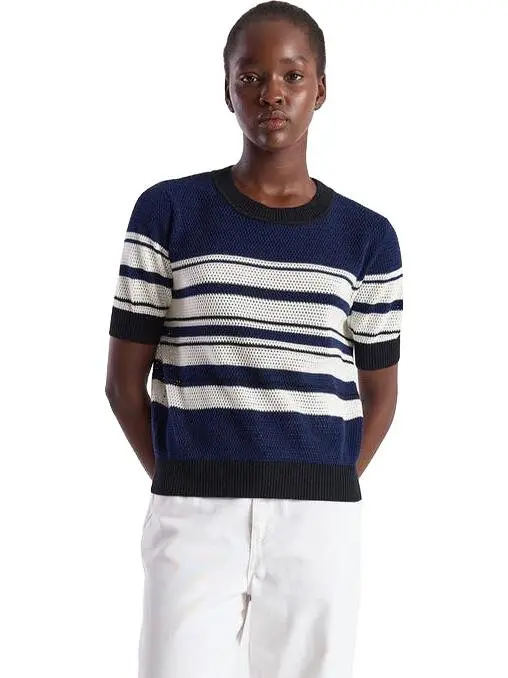WISPR Textured Stripe Crewneck Top - Navy/ivory/ Black