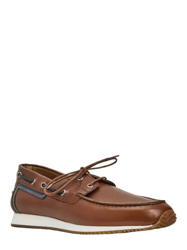 Aquatalia Lido Leather Boat Sneakers - Cognac Calf
