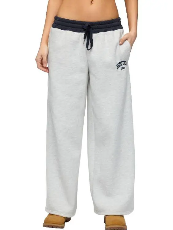 EDIKTED Contrast Waist Wide Leg Sweatpants - Gray-melange