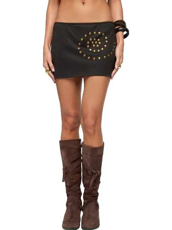 EDIKTED Swirl Stud Miniskirt - Black