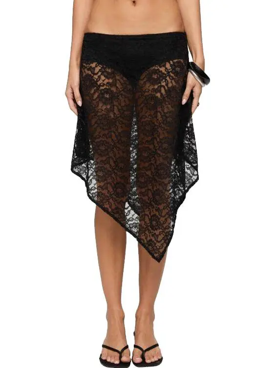 EDIKTED Handkerchief Hem Lace Low Rise Skirt - Black