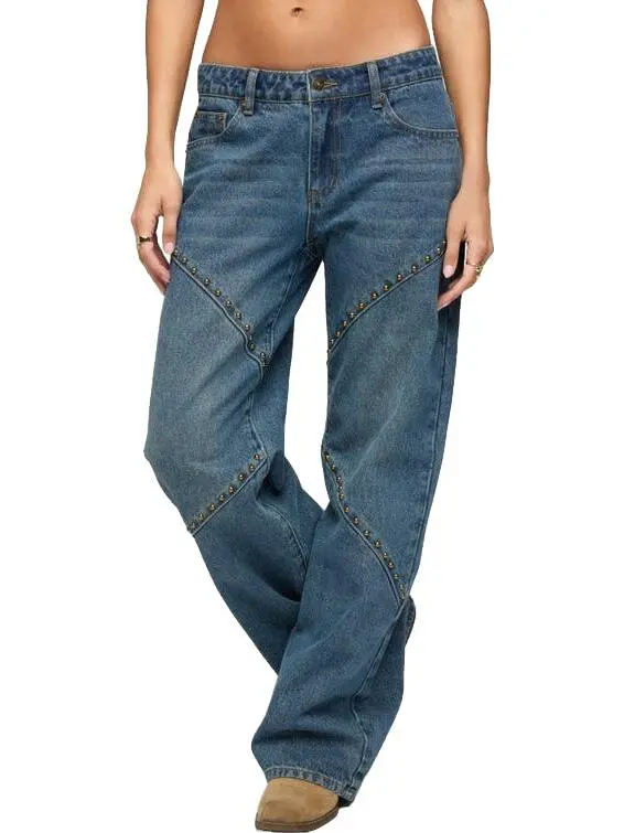 EDIKTED Charla Studded Baggy Jeans - Blue-washed