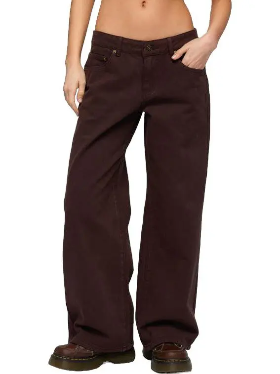 EDIKTED Roman Low Rise Baggy Jeans - Brown