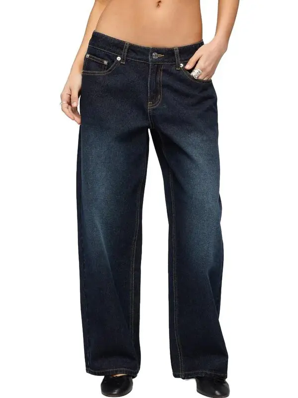 EDIKTED Raelynn Wide Leg Jeans - Dark-blue-washed
