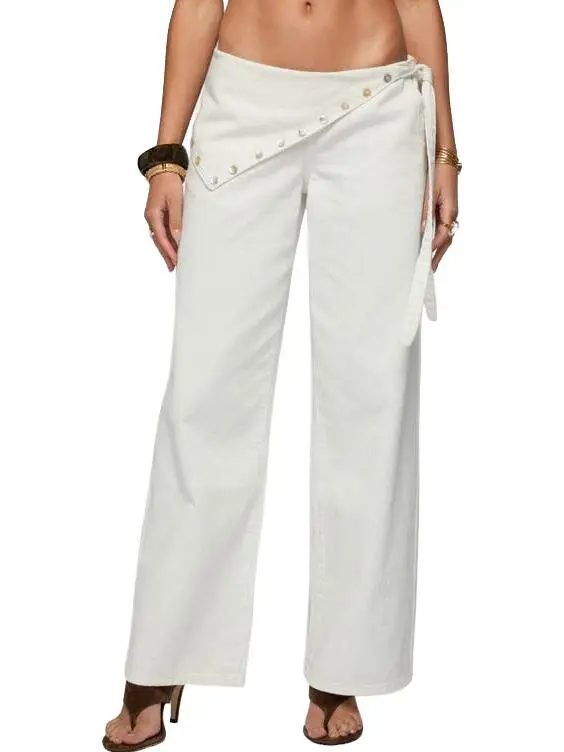 EDIKTED Button Detailed Foldover Wide Leg Jeans - Off-white