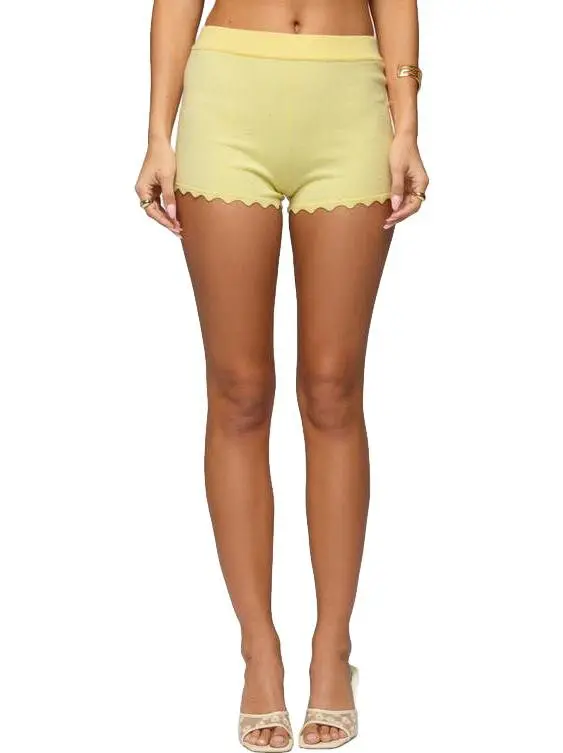 EDIKTED Rosie Scalloped Knit Microshorts - Yellow