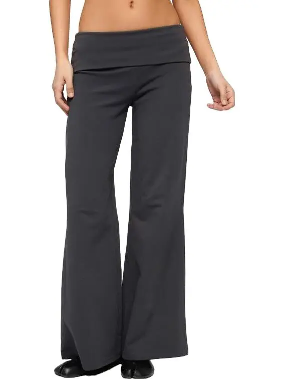 EDIKTED Wide Leg Foldover Pants - Dark-gray