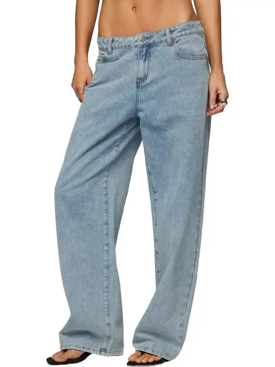 EDIKTED Dalina Low Rise Baggy Jeans - Light-blue