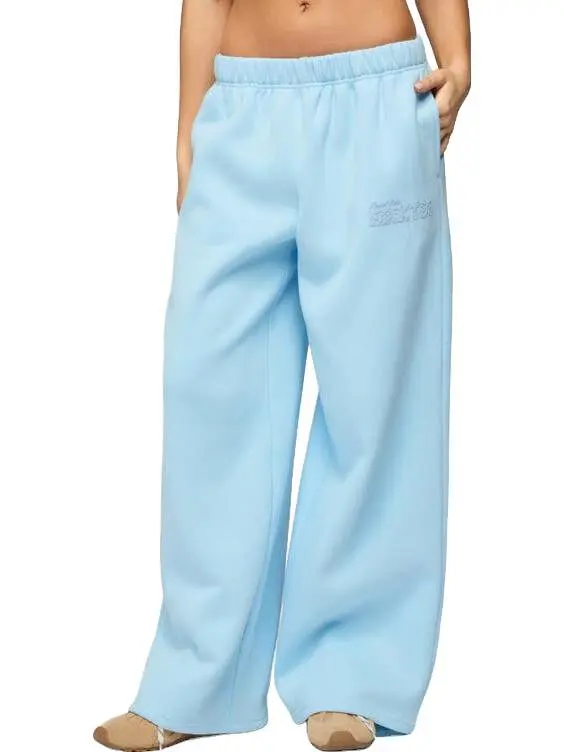 EDIKTED Pastel Wide Leg Sweatpants - Light-blue