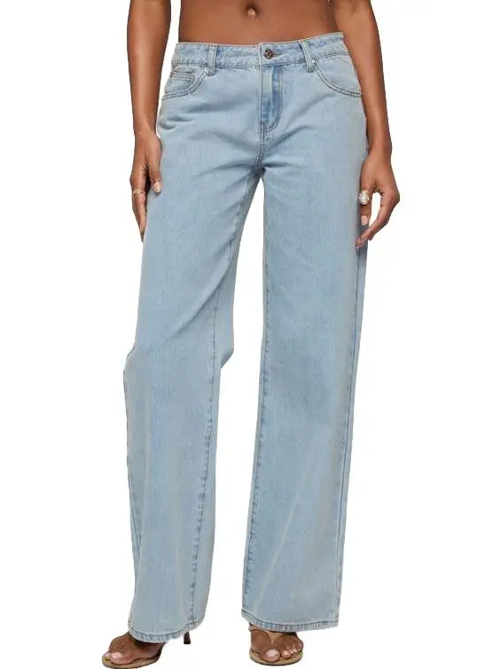 EDIKTED Raelynn Low Rise Baggy Jeans - Light-blue