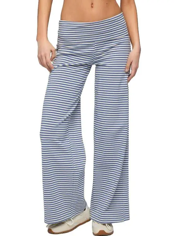 EDIKTED Striped Wide Leg Pants - Blue-and-white