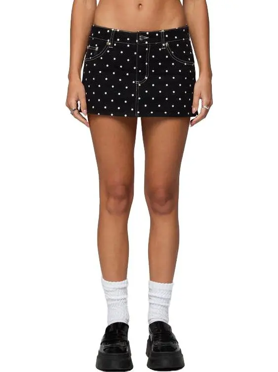 EDIKTED Freada Polka Dot Denim Miniskort - Black-and-white
