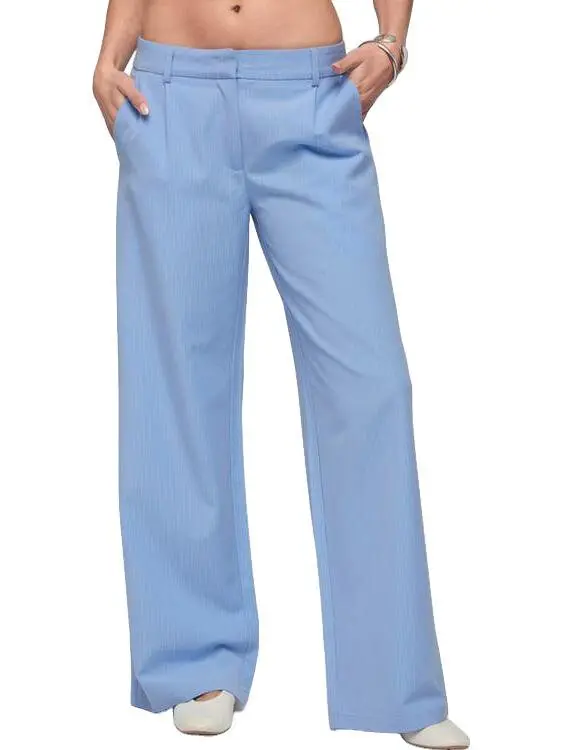 EDIKTED Pinstripe Low Rise Straight Leg Pants - Light-blue
