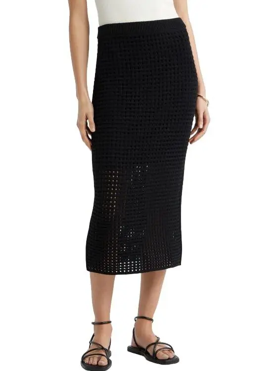 Nordstrom Mesh Stitch Knit Midi Skirt - Black