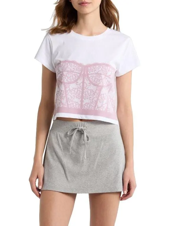 FLORENCE BY MILLS Corset Graphic Crop Tee - Bright White/dawn Pink
