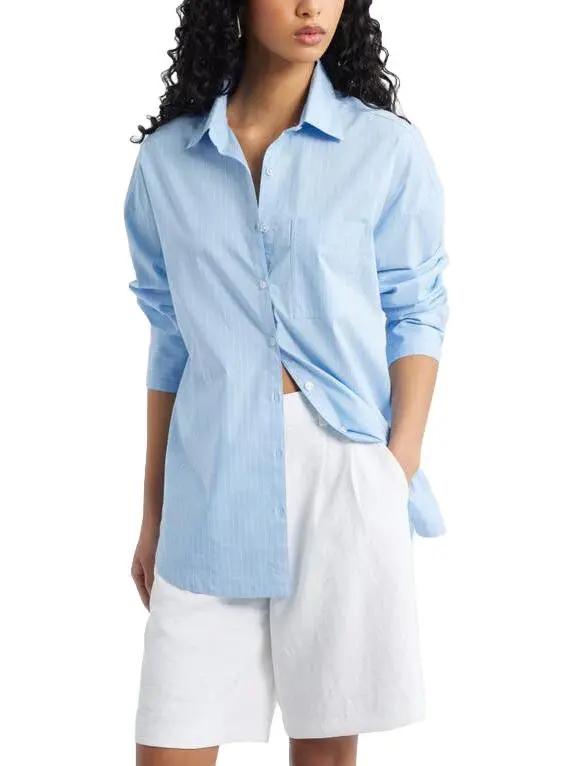 OPEN EDIT Oversized Poplin Button-up Shirt - Blue- Ivory Slice Pin