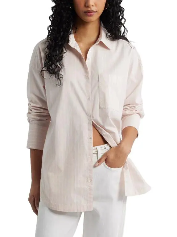 OPEN EDIT Oversized Poplin Button-up Shirt - Pink- White Fine Pin