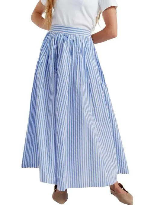 Chinti & Parker Cotton Oxford A-line Striped Skirt - Blue Stripe