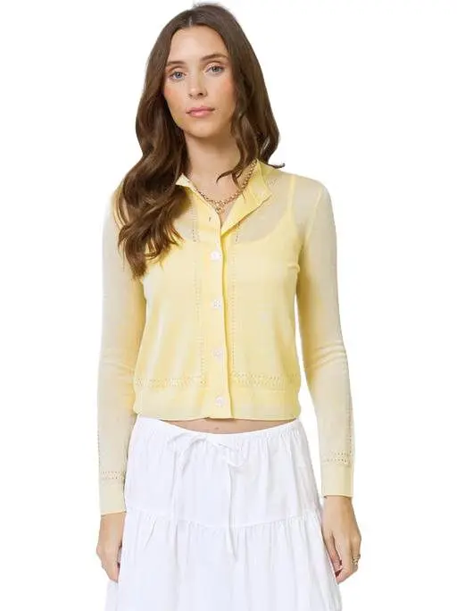 Central Park West Serena Sheer Pointelle Cardigan - Yellow