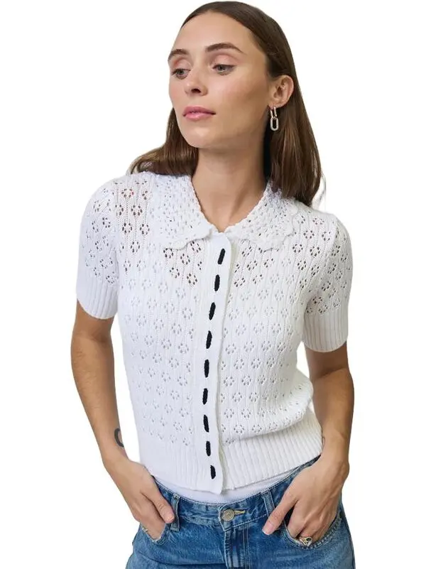 Central Park West Charli Eyelet Stitch Top - White