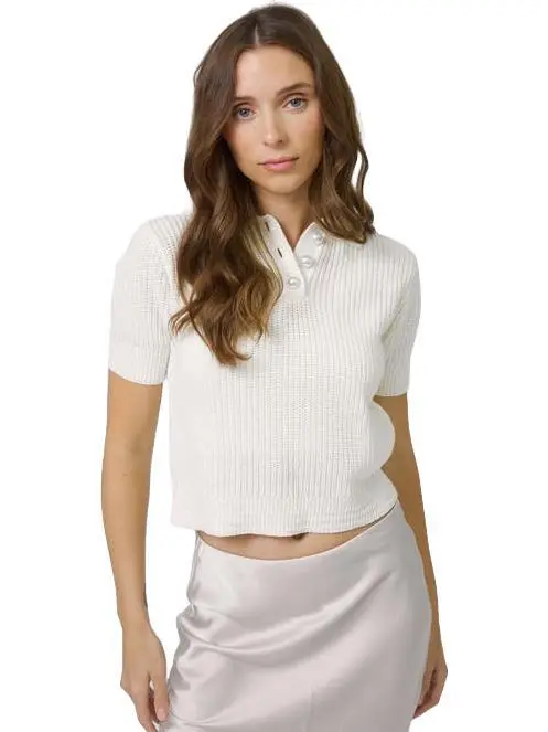 Central Park West Charli Pearl Collared Polo - Ivory