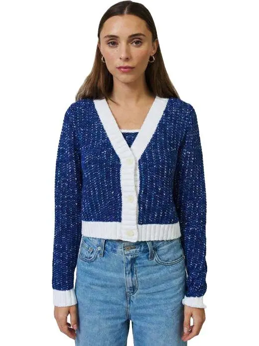 Central Park West Allie Cropped Chunky Cardigan - Blue Multi