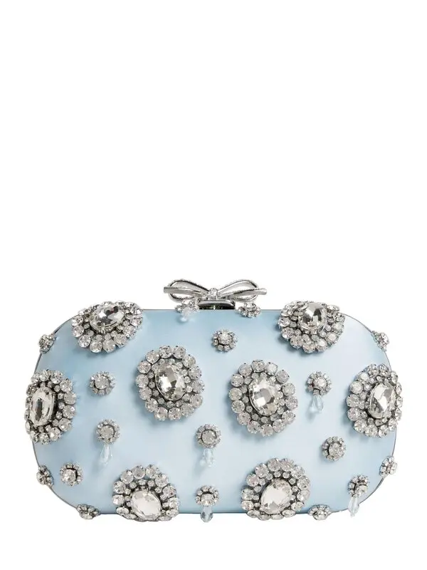 SELF-PORTRAIT Satin Crystal Clutch - Blue