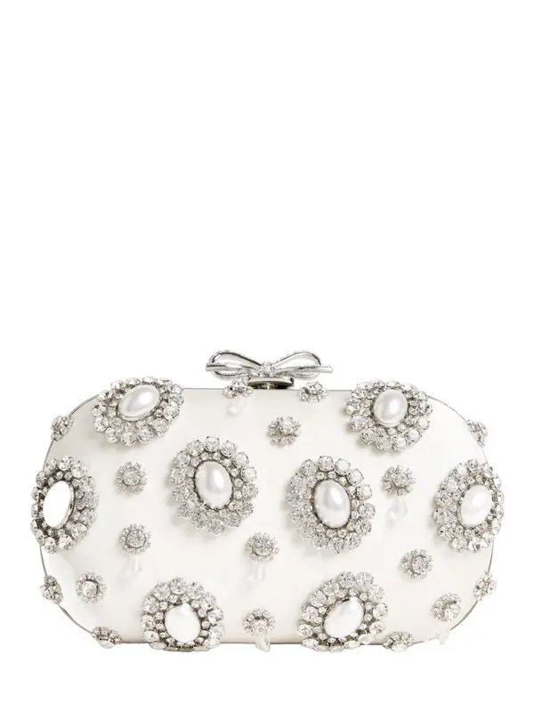 SELF-PORTRAIT Satin Crystal Clutch - White