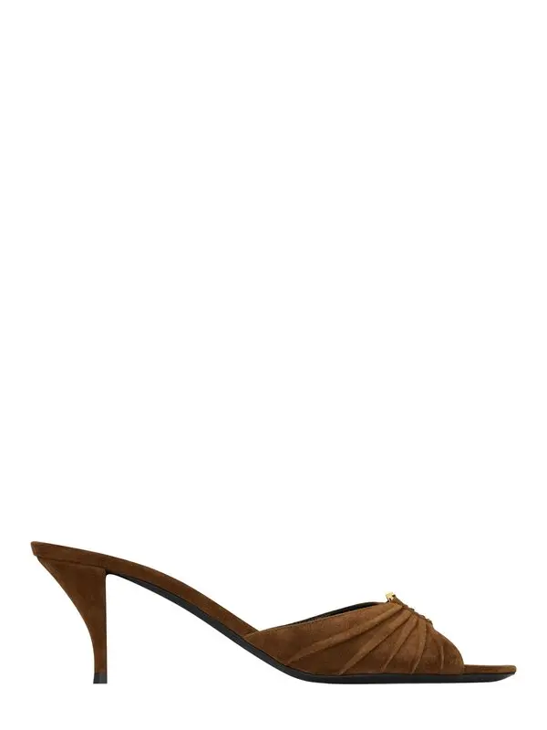 Saint Laurent Suede Babylone Heeled Mules - Brown