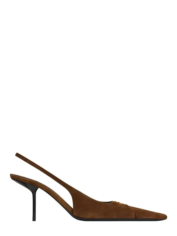 Saint Laurent Suede Babylone Slingback Pumps 75 - Brown