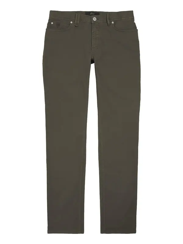 Brioni Stretch-cotton Straight Trousers - Green