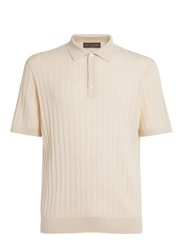 BRETT JOHNSON Cotton-silk Cable-knit Polo Shirt - Beige