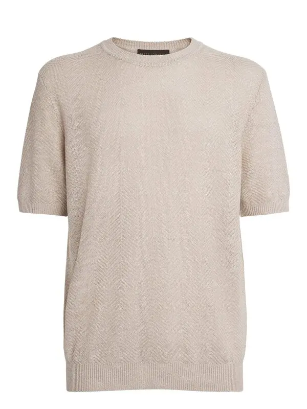 BRETT JOHNSON Linen-silk Herringbone T-shirt - Beige