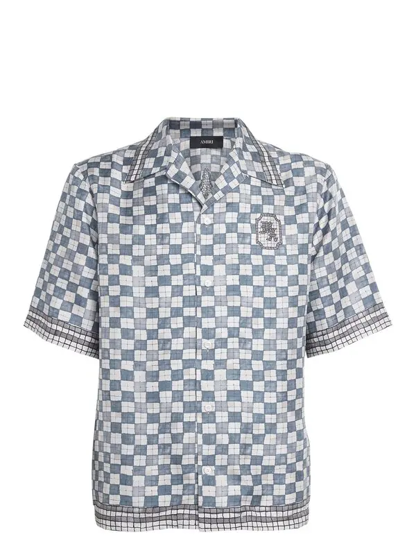 Amiri Silk Château Crest Bowling Shirt - Blue
