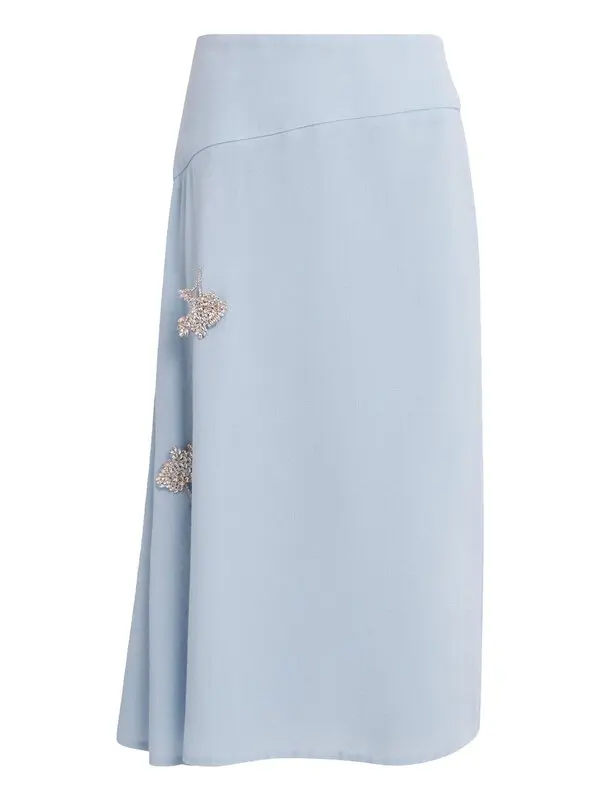 Erdem Wool Crepe Draped Midi Skirt - Blue